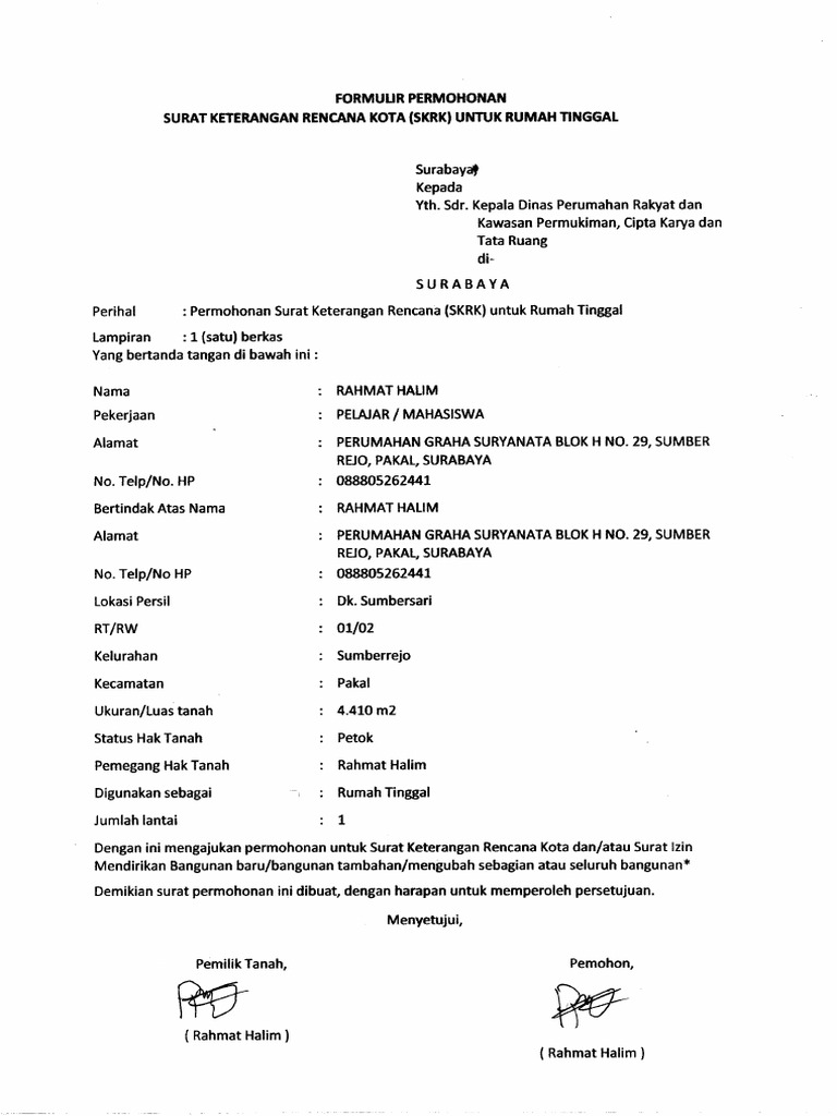 Surat Permohonan SKRK & Pernyataan Lurah | PDF