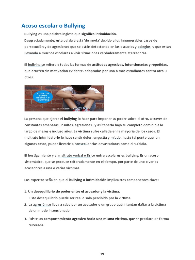 Acoso Escolar o Bullying | PDF | Agresión