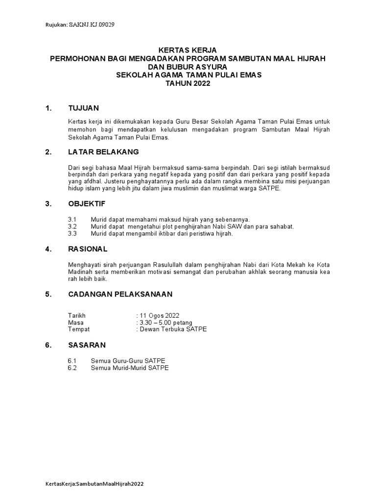 Kertas Kerja Maal Hijrah SATPE 2022 | PDF