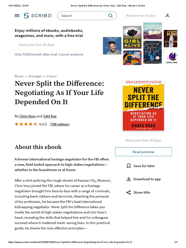 Never Split The Difference by Chris Voss, Tahl Raz - Ebook - Scribd ...
