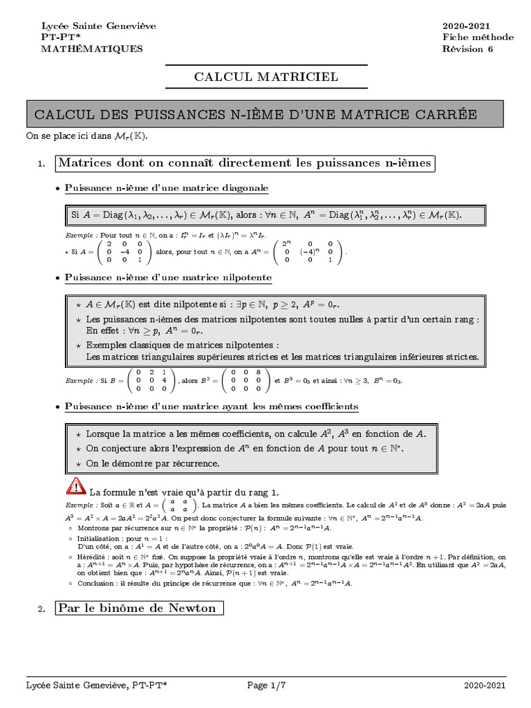 7_fiche_calcul_matriciel | PDF