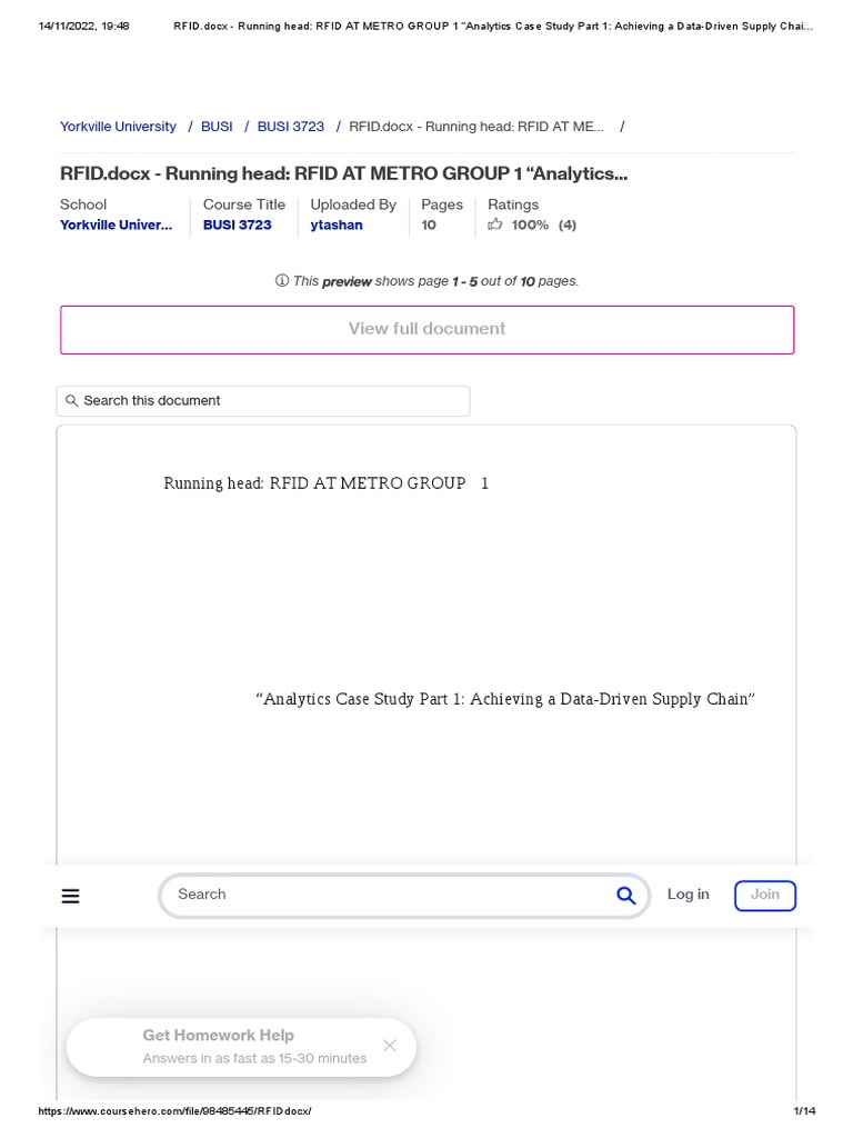 RFID - Docx - Running Head: RFID AT METRO GROUP 1 "Analytics.. | PDF | Radio Frequency ...