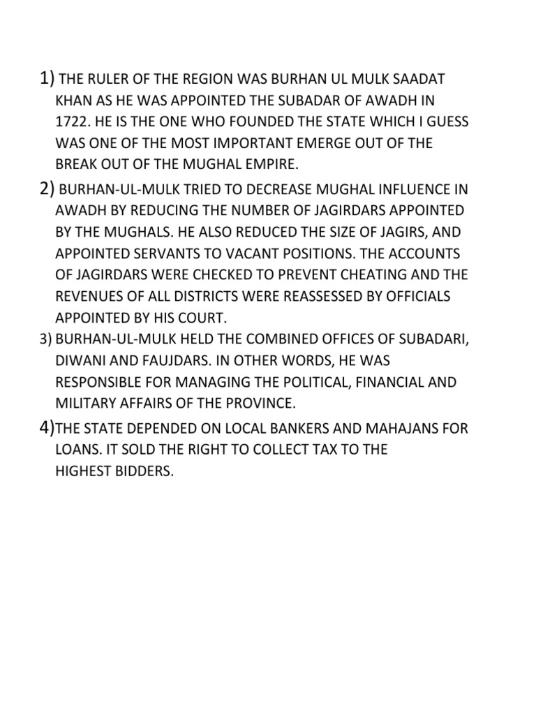 The Ruler of The Region Was Burhan Ul Mulk Saadat Khan As He Was ...