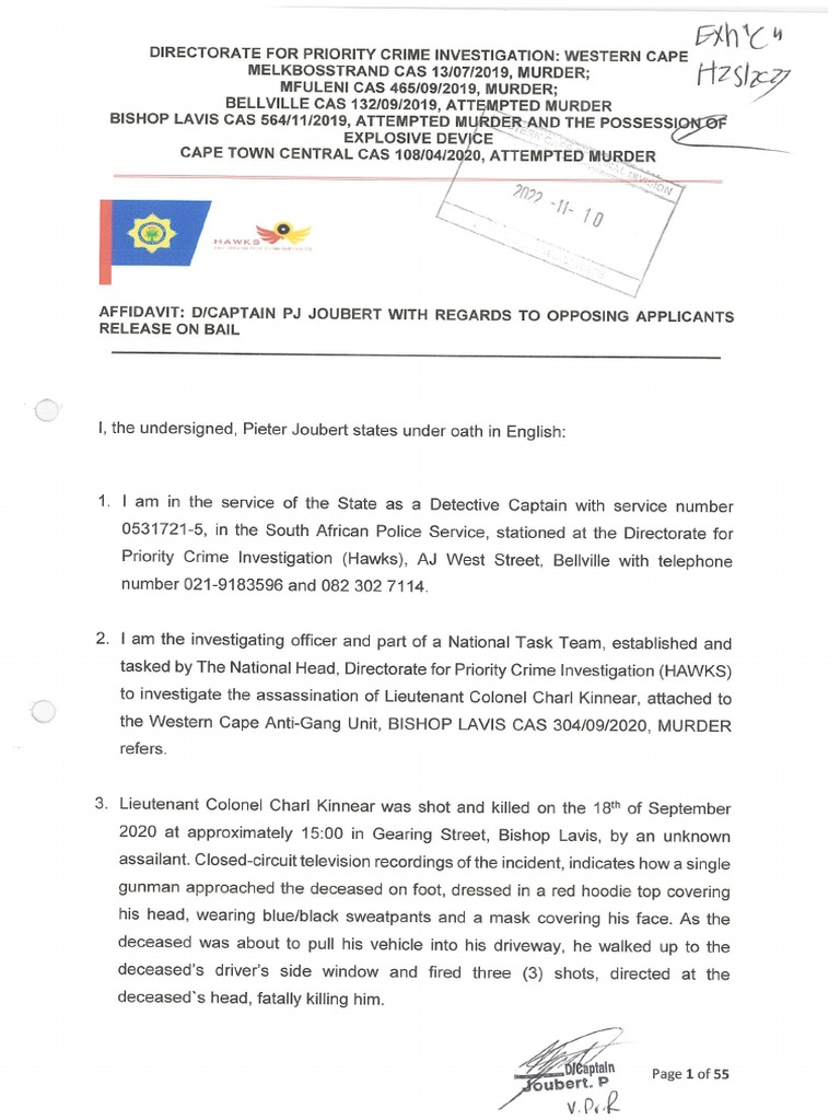 C First Affidavit Captain Joubert Commissioned On 12 September 2022 | PDF