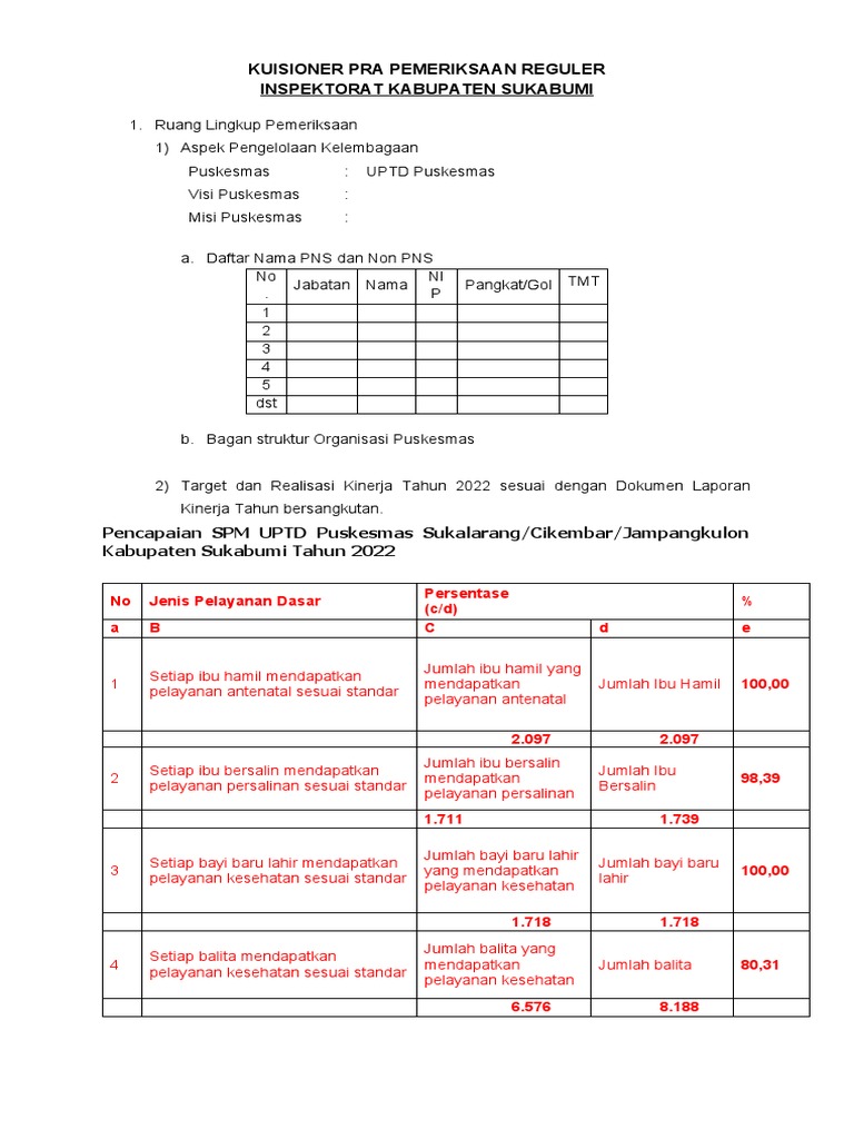 Quisoner Puskesmas | PDF