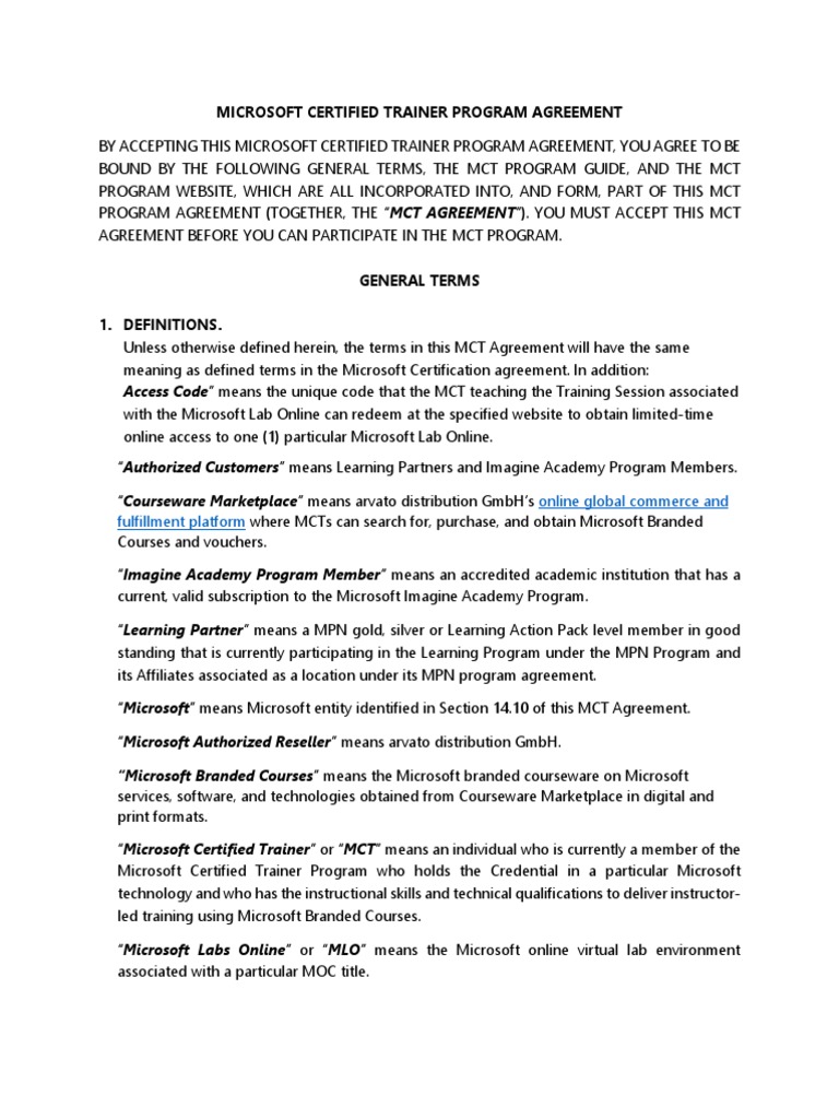MCT Program Agreement - Updated October 2019 | PDF | Copyright Infringement | Indemnity