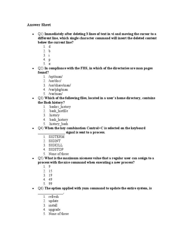 Linux Command Line Quiz Answers | PDF