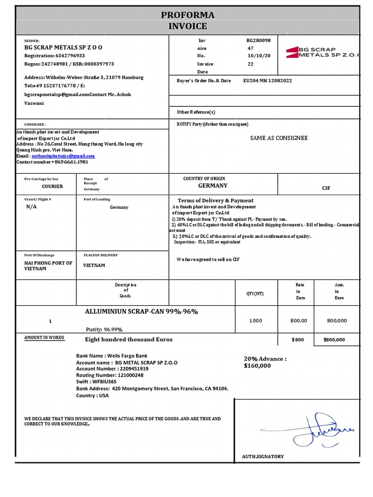 Proforma Invoice An Thanh Phat Invest and Development (2 Files Merged ...
