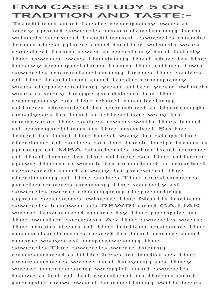 FMM Case Study 5 On Tradition and Taste | PDF