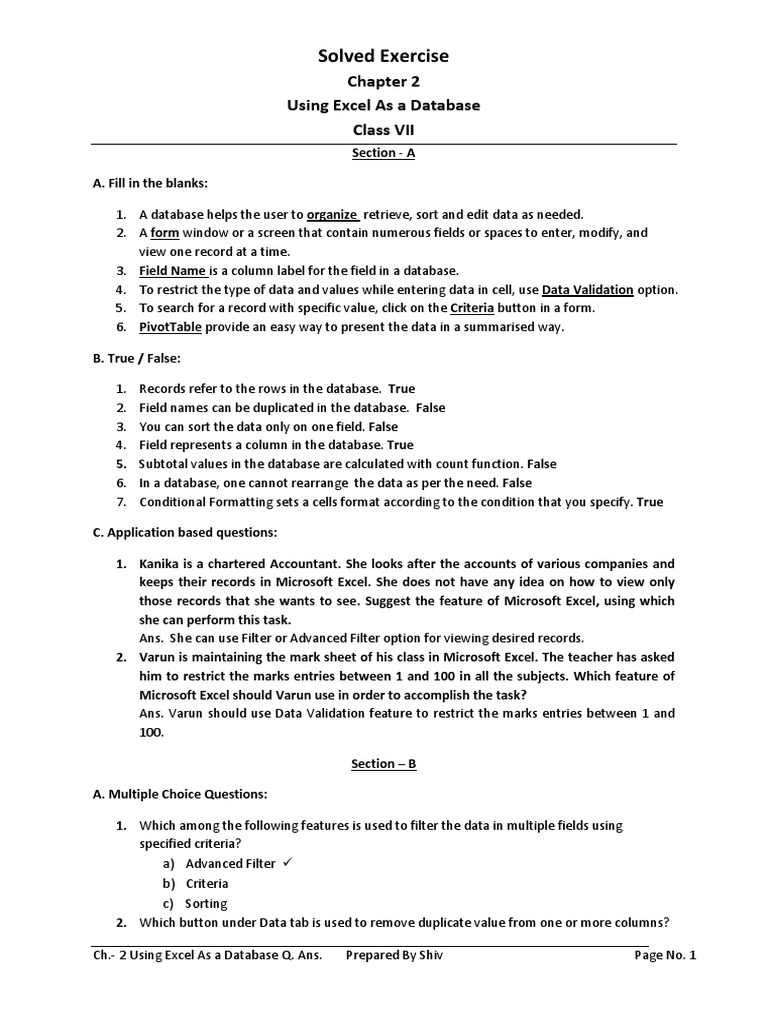 Q. Ans. | PDF | Microsoft Excel | Databases