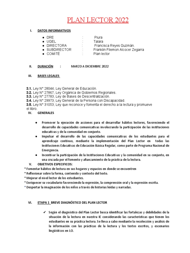 Plan Lector 2022 | PDF | Salón de clases | Evaluación