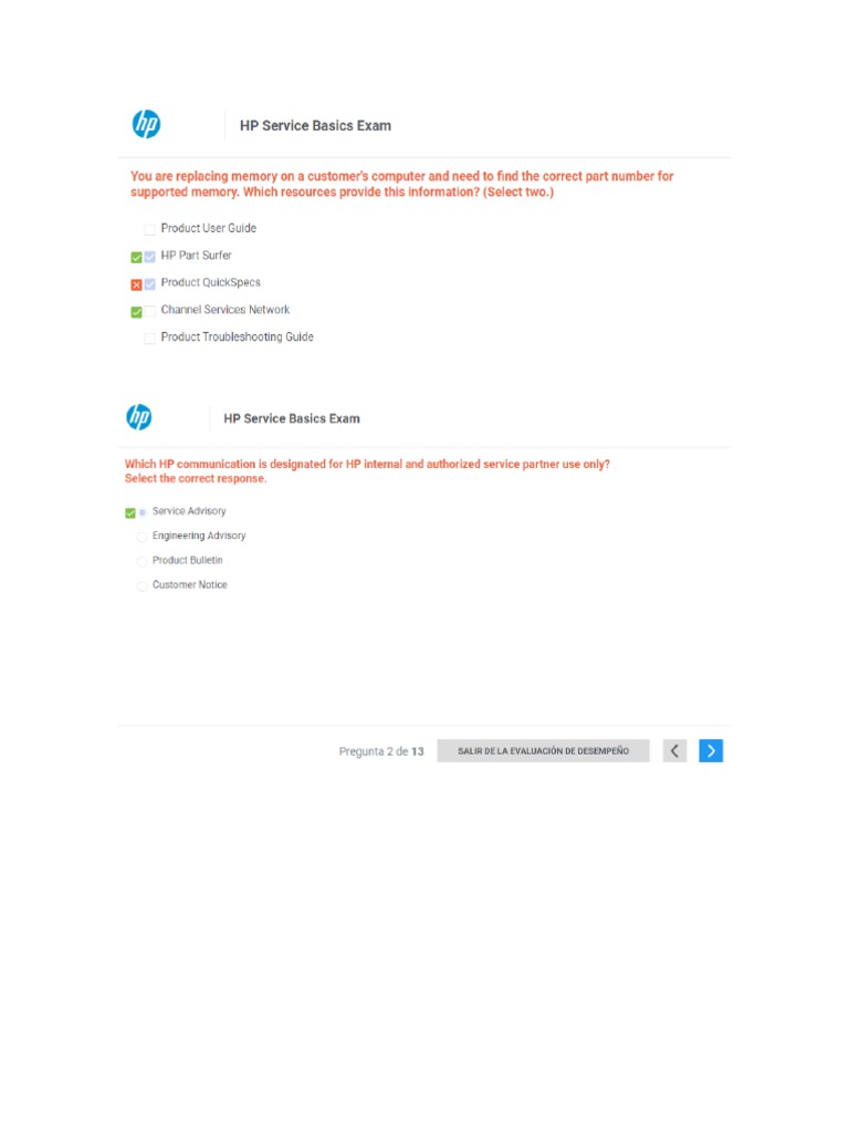 HP Service Basics Exam Exam ID 0001092836 | PDF