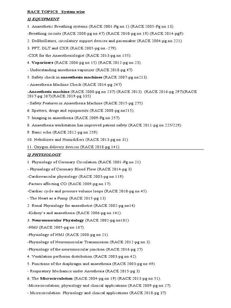 Race Topics Systemwise | PDF | Anesthesia | Cirrhosis