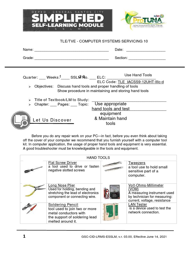 Tle/Tve - Computer Systems Servicing 10: Let Us Discover | PDF | Screw ...