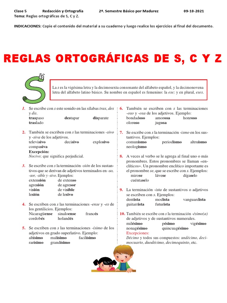 Clase 5. Reglas-Ortográficas-de-S-C-y-Z - 09-10-2021 | PDF | Adjetivo | Unidades Semánticas