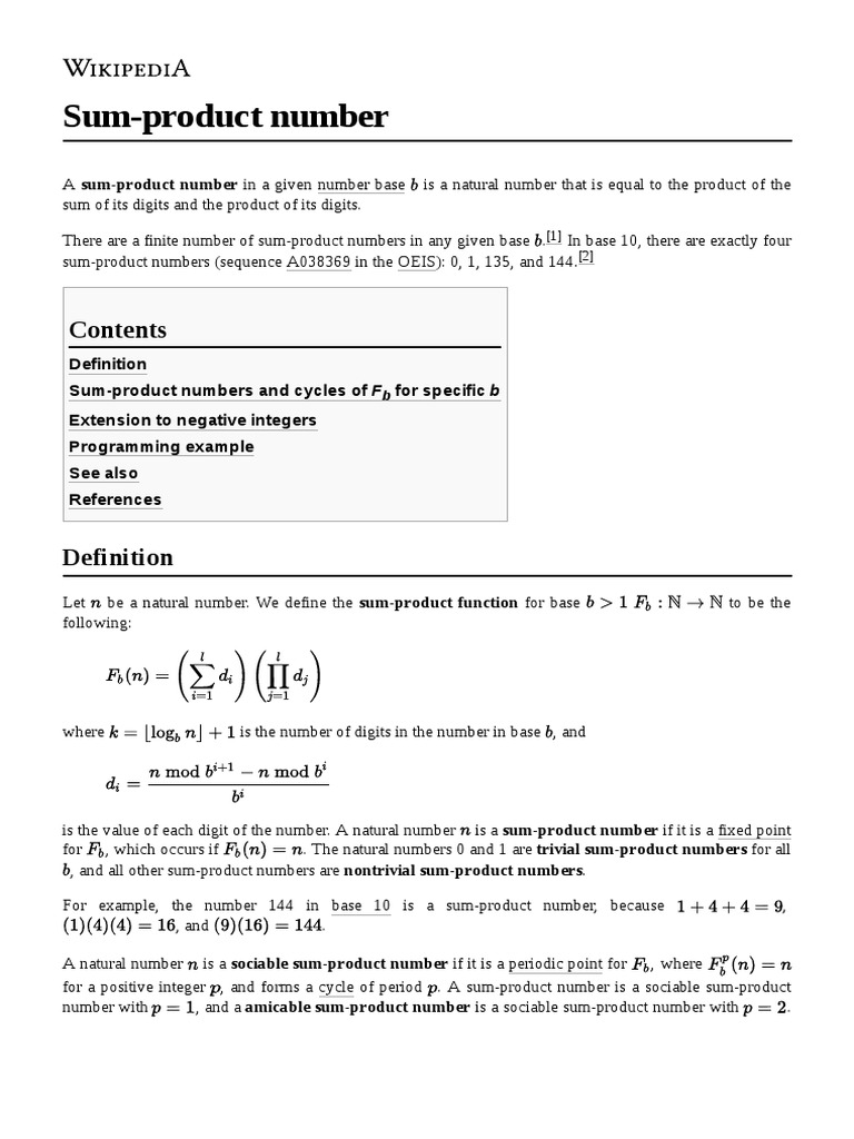 Sum-Product Number | Download Free PDF | Numbers | Natural Number Sum-Product Number | Download Free PDF | Numbers | Natural Number