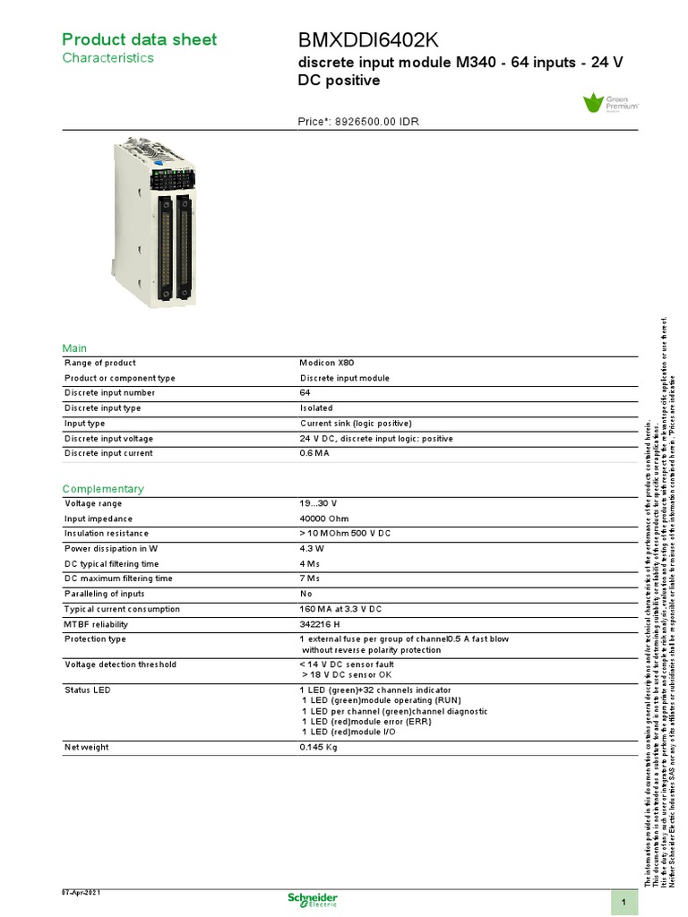 M340 64-Input Discrete Module Data Sheet | PDF | Reliability ...