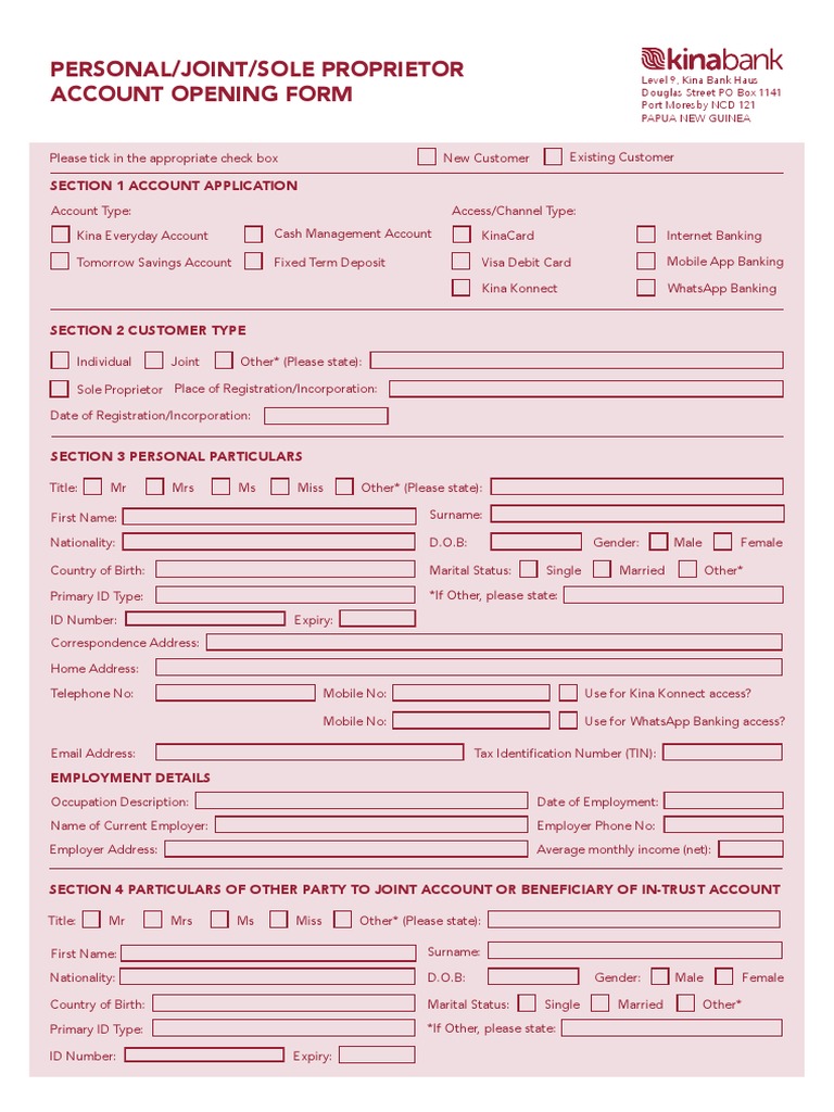 KB J012868-Kina-Bank Account Opening Form Updated-July-2022 | PDF ...