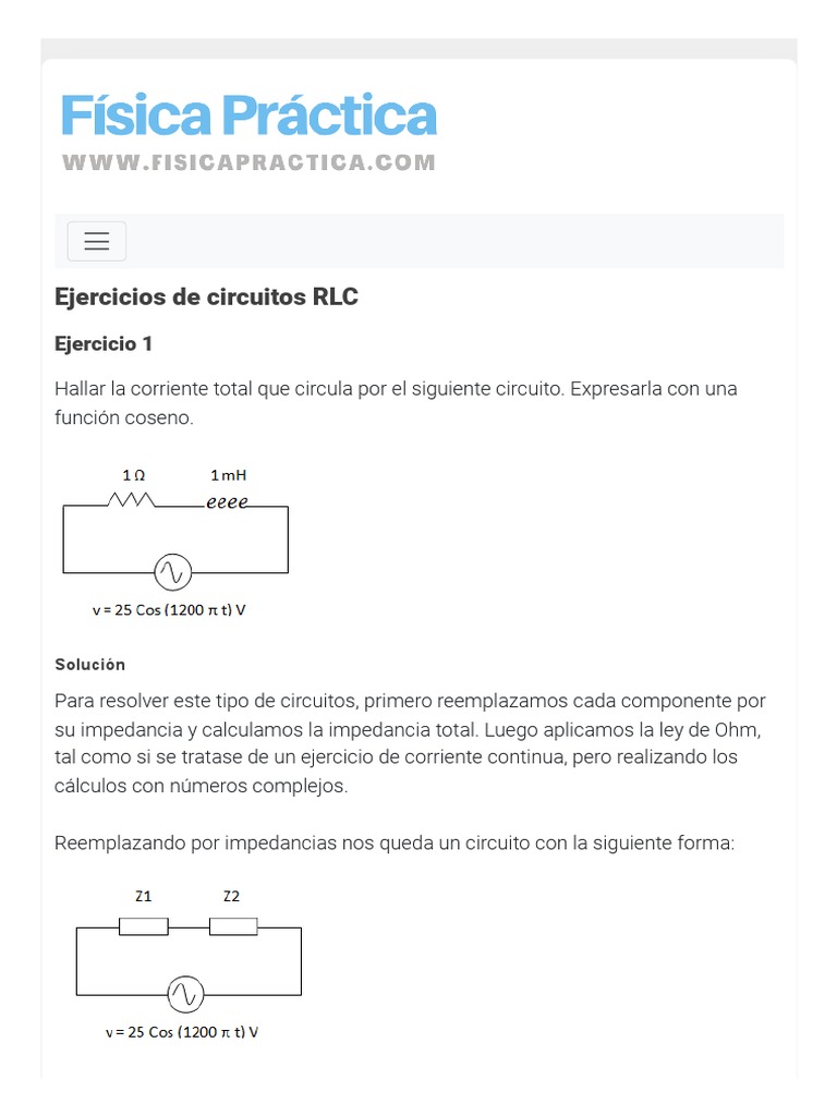 Ejercicios de Circuitos RLC | PDF | Impedancia eléctrica | Ingenieria Eléctrica