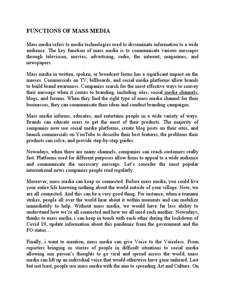 Functions of Mass Media | Download Free PDF | Mass Media | Popular ... Functions of Mass Media | Download Free PDF | Mass Media | Popular ...