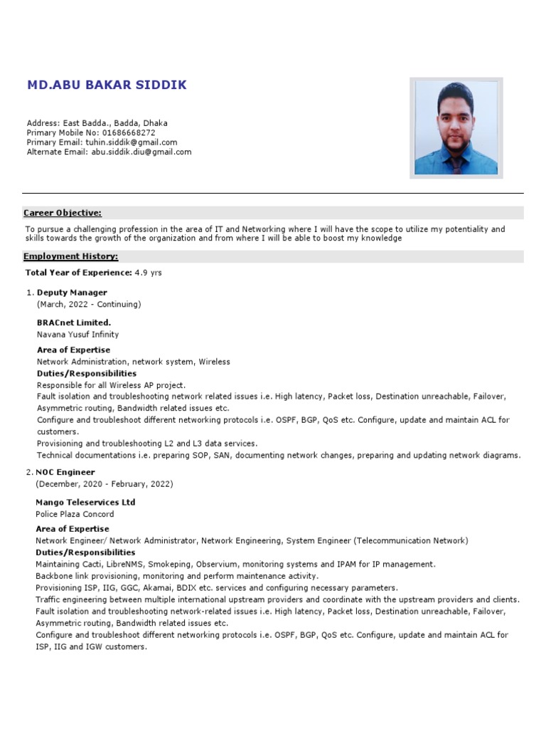 Network Engineer Resume: 4+ Years of Experience in Network Administration, Troubleshooting, and ...