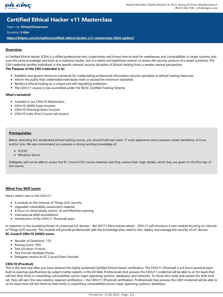 Certified Ethical Hacker v11 Masterclass | PDF