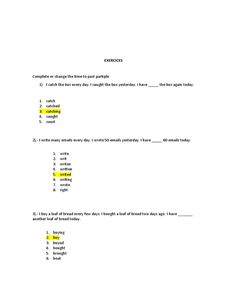 Past Participle Practice 1 | PDF