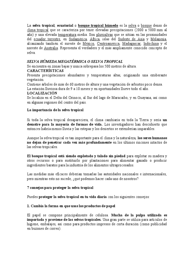 Características de la Selva Tropical | PDF | Selva | Deforestación