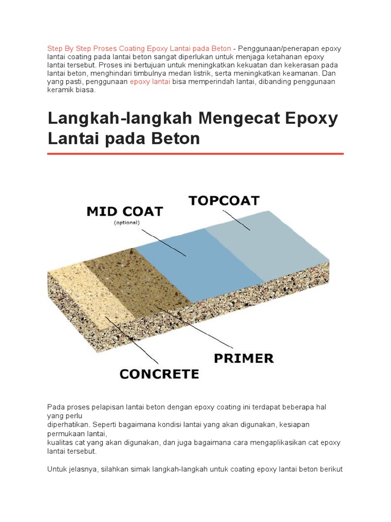 Step by Step Proses Coating Epoxy Lantai Pada Beton | PDF
