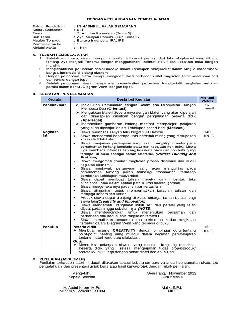 RPP Kelas 6: Tokoh dan Penemuan | PDF