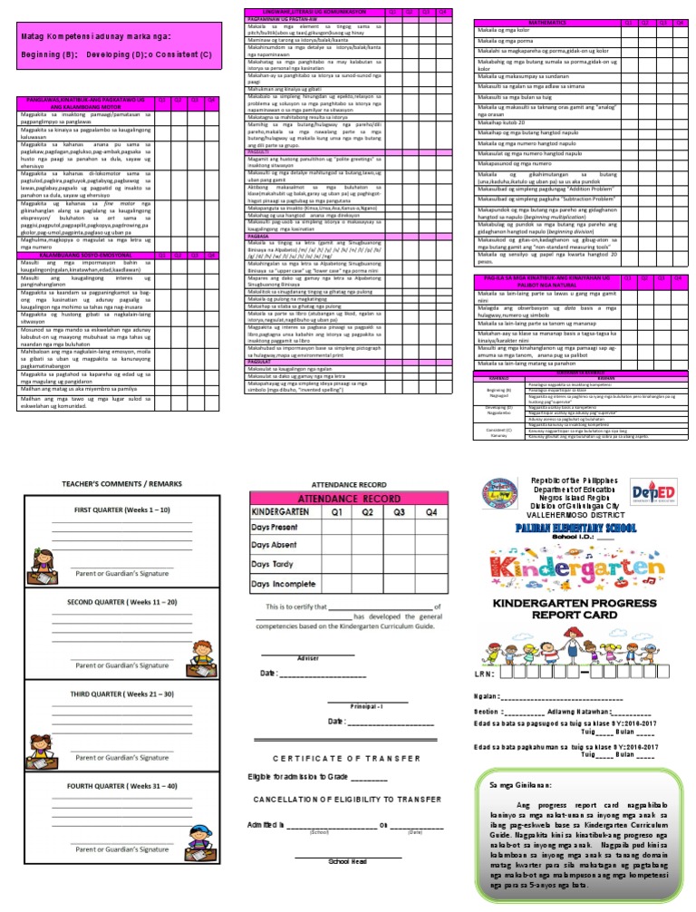 Contextualized Kindergaten-Progress Report Card | PDF