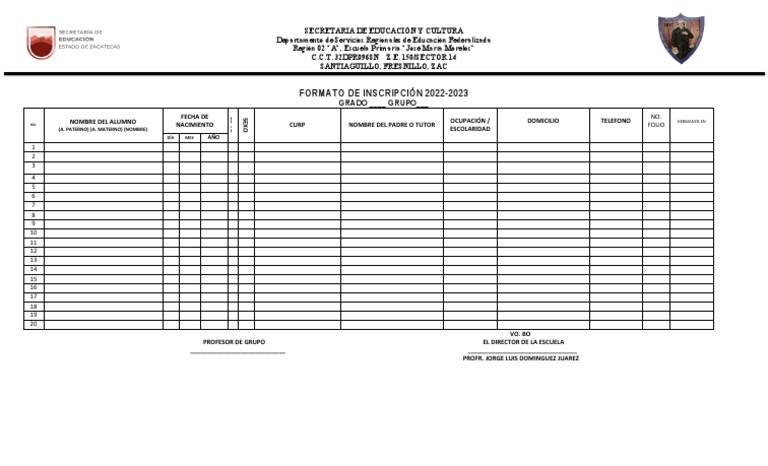 Formato de Inscripción | PDF