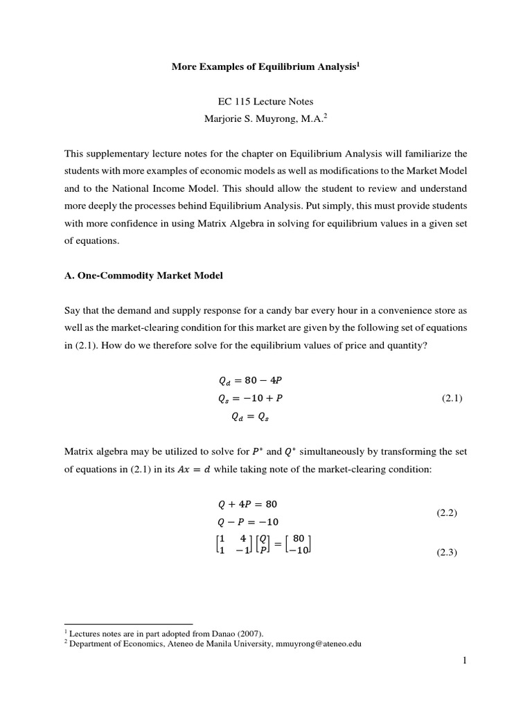 Equilibrium Analysis (More Examples) | PDF | Economic Equilibrium | Taxes