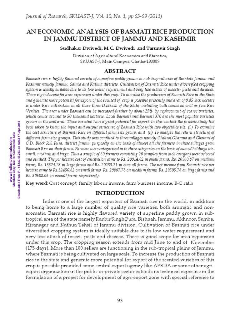 Economic Analysis of Basmati Rice | PDF | Rice | Agriculture