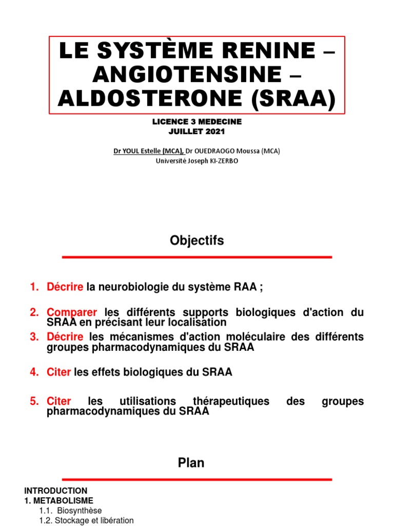 9-Système Renine Angiotensine Aldostérone | PDF | Angiotensine ...