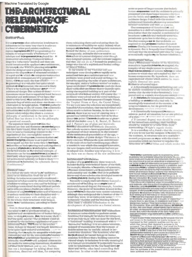 Pask Gordon 1969 Architectural Relevance of Cybernetics | PDF