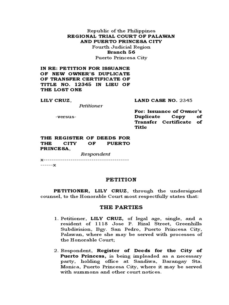 Petition for Duplicate Title Issuance | PDF | Affidavit | Deed