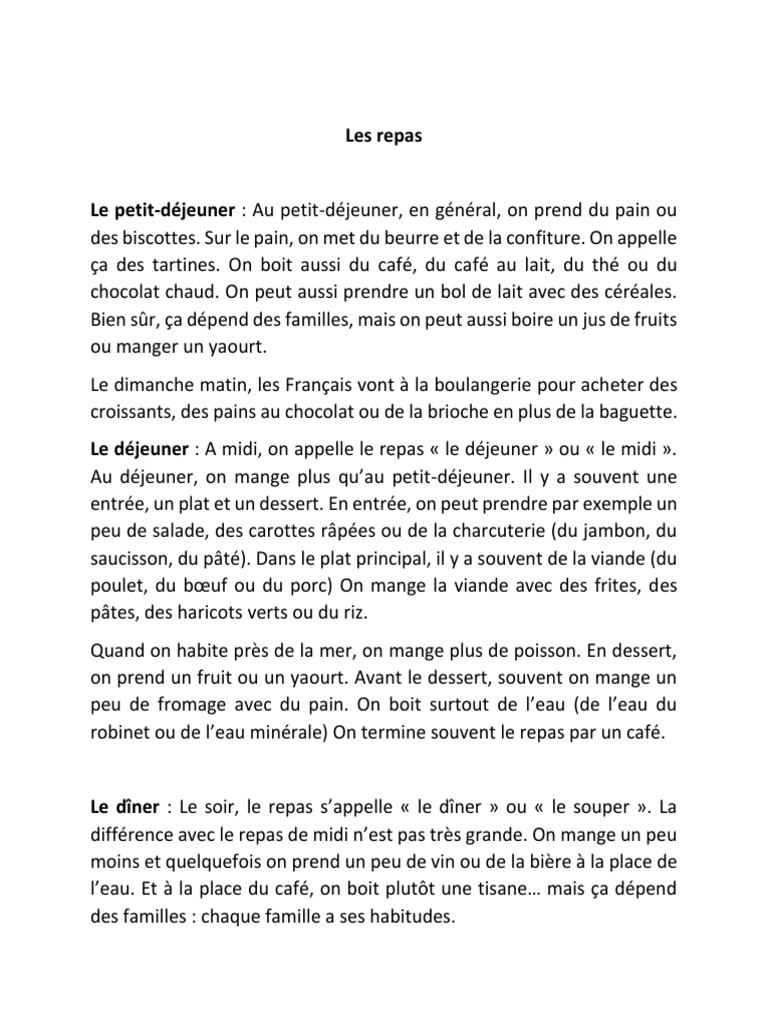 Les Repas Français Quotidiens | PDF