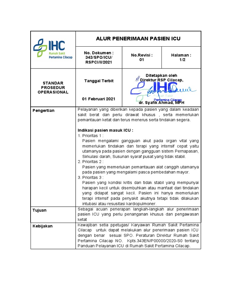 Spo Alur Penerimaan Pasien Icu | PDF