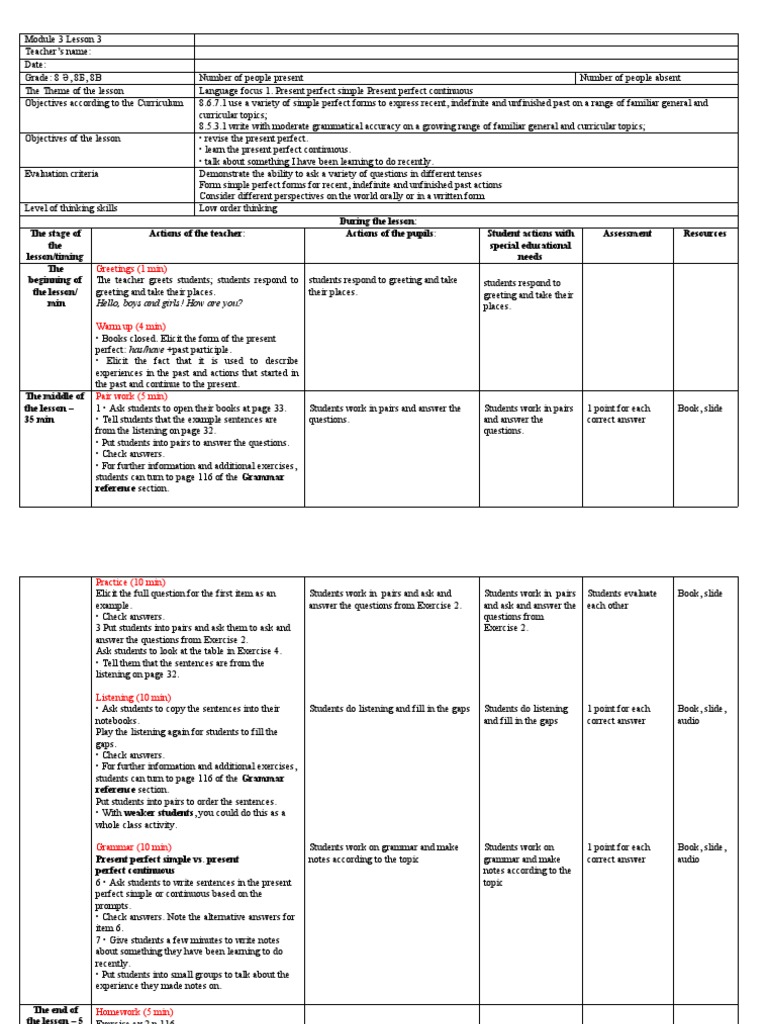 Language Focus 1. Present Perfect Simple Present Perfect Continuous ...