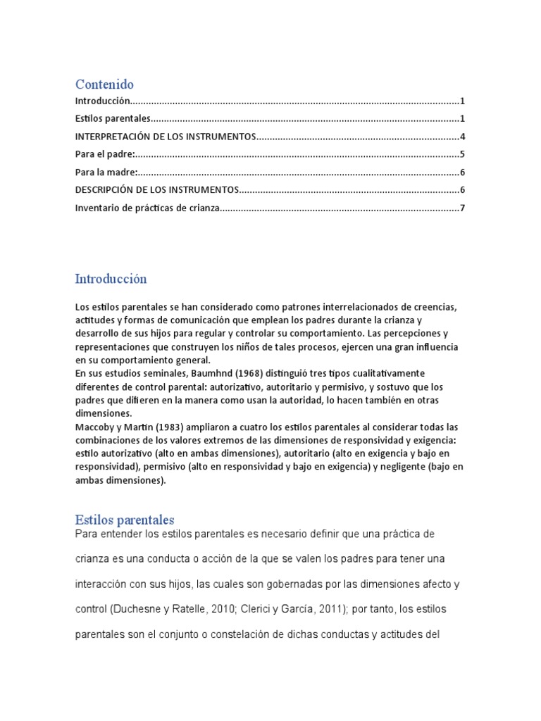 ESTILOS PARENTALES Y Cuestionario de Patrones de Autoridad Parental | PDF