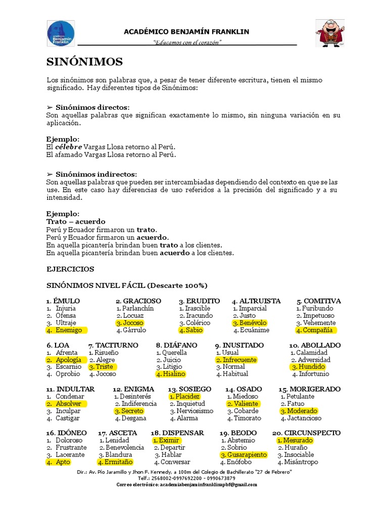 Guía de Sinónimos y Ejercicios Prácticos | PDF | Arte | Libros para ...