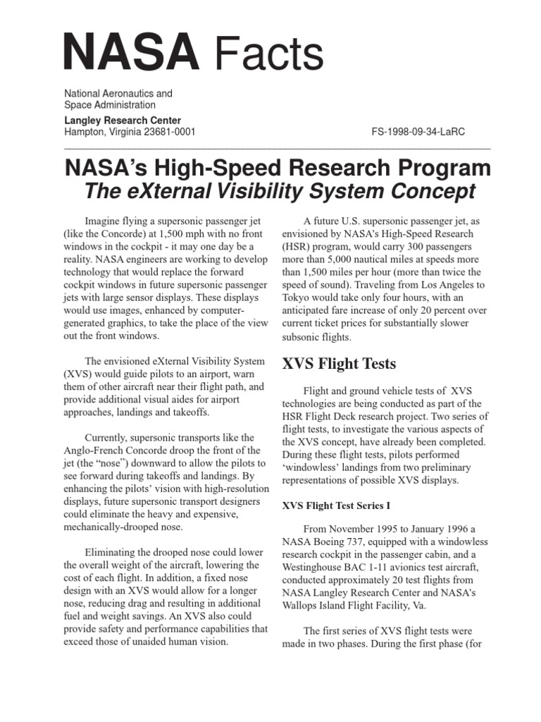 NASA's High-Speed Research Program The External Visibility System ...