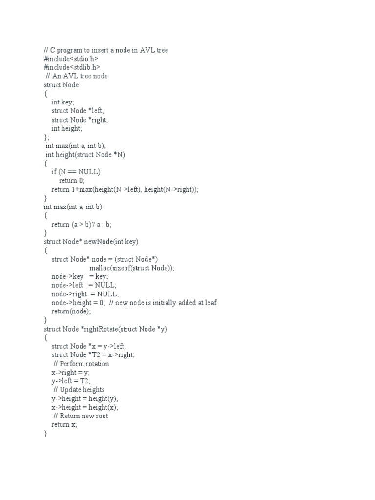 C Program To Insert A Node In Avl Tree Pdf Software Engineering Computer Data