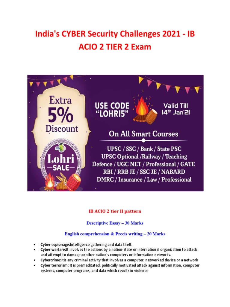 Indias CYBER Security Challenges 2021 - IB ACIO 2 TIER 2 Exam | PDF ...