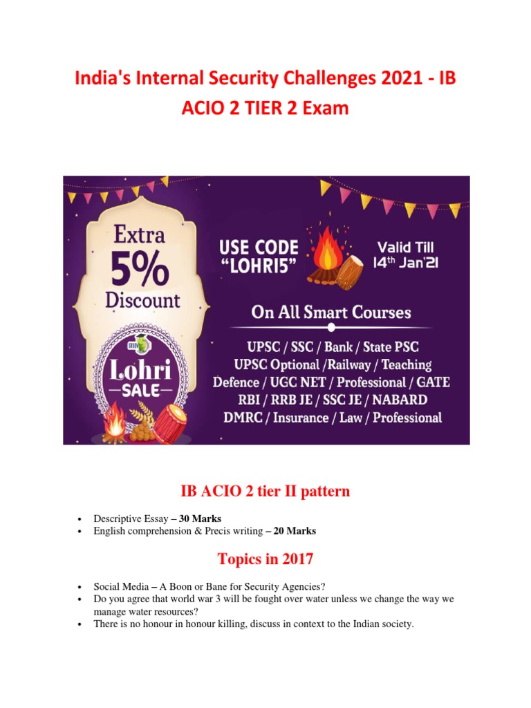 Indias Internal Security Challenges 2021 - IB ACIO 2 TIER 2 Exam | PDF | Violence