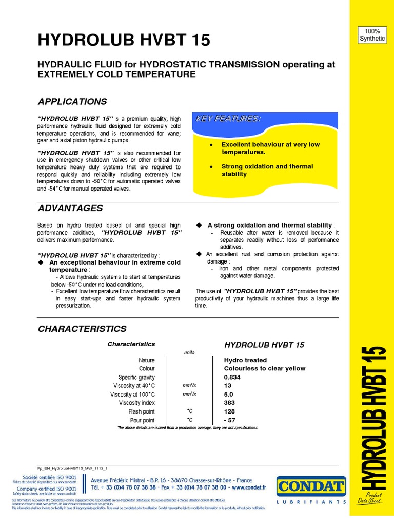 Hydrolub HVBT 15 | PDF | Gas Technologies | Building Engineering