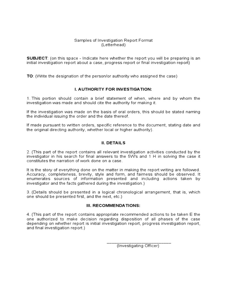 Samples of Investigation Report Format - PDF 2 | PDF