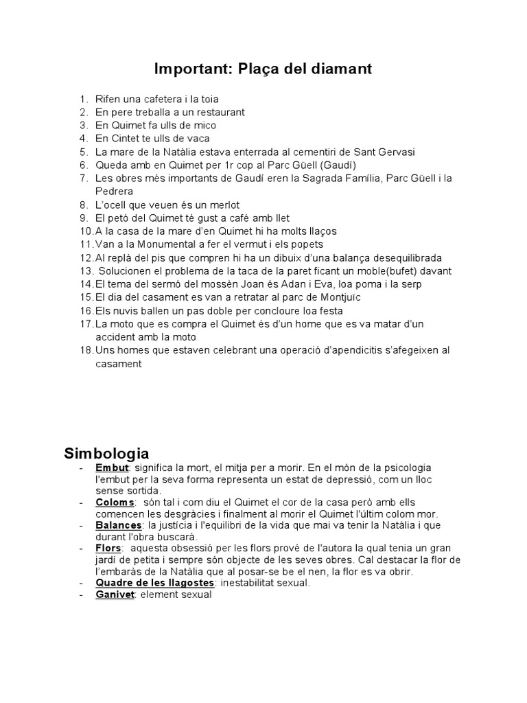 Important - Plaça Del Diamant | PDF