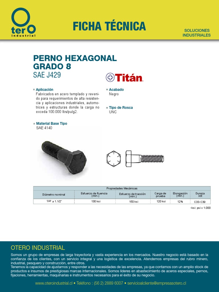 Perno Hexagonal Grado 8 SAE J429 | PDF